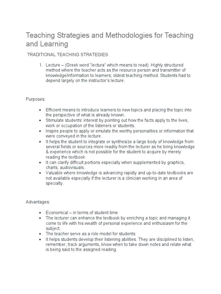 Teaching Strategies and Methodologies For Teaching and Learning | PDF ...