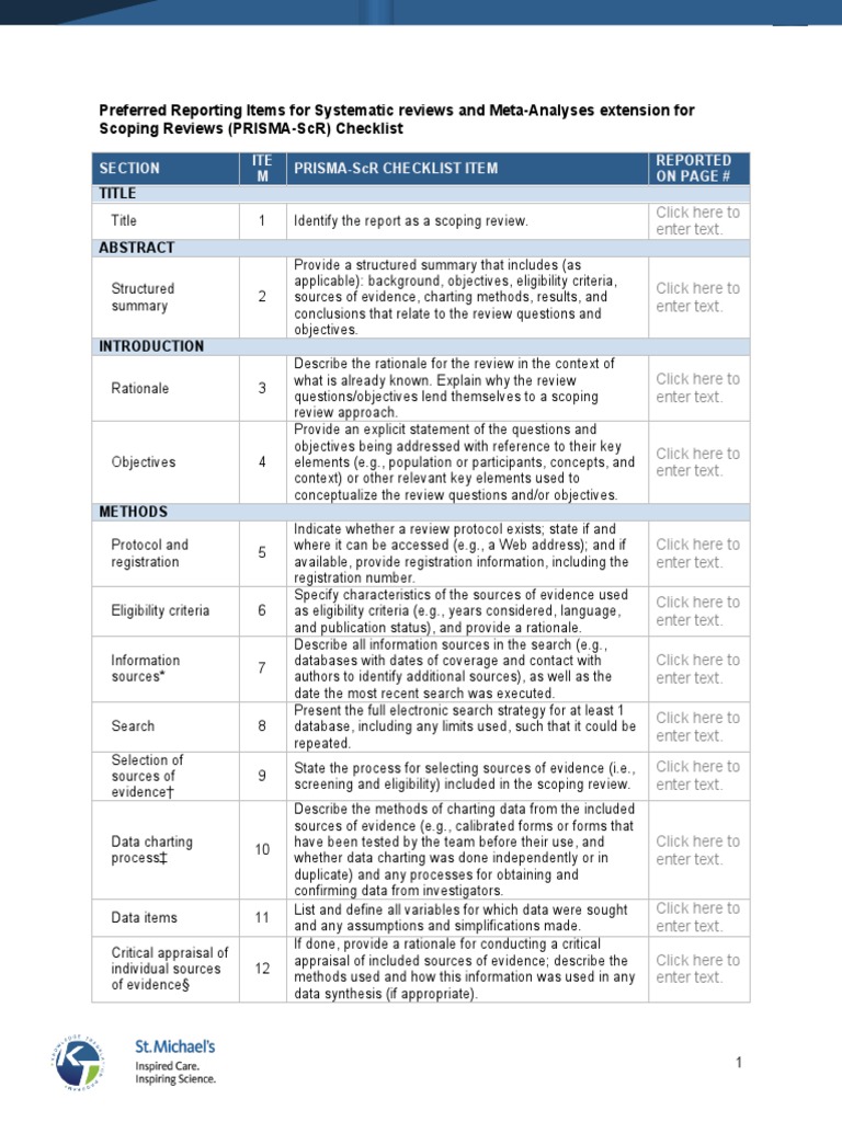 PRISMA SCR Fillable Checklist - 10sept2019 | PDF | Systematic Review ...