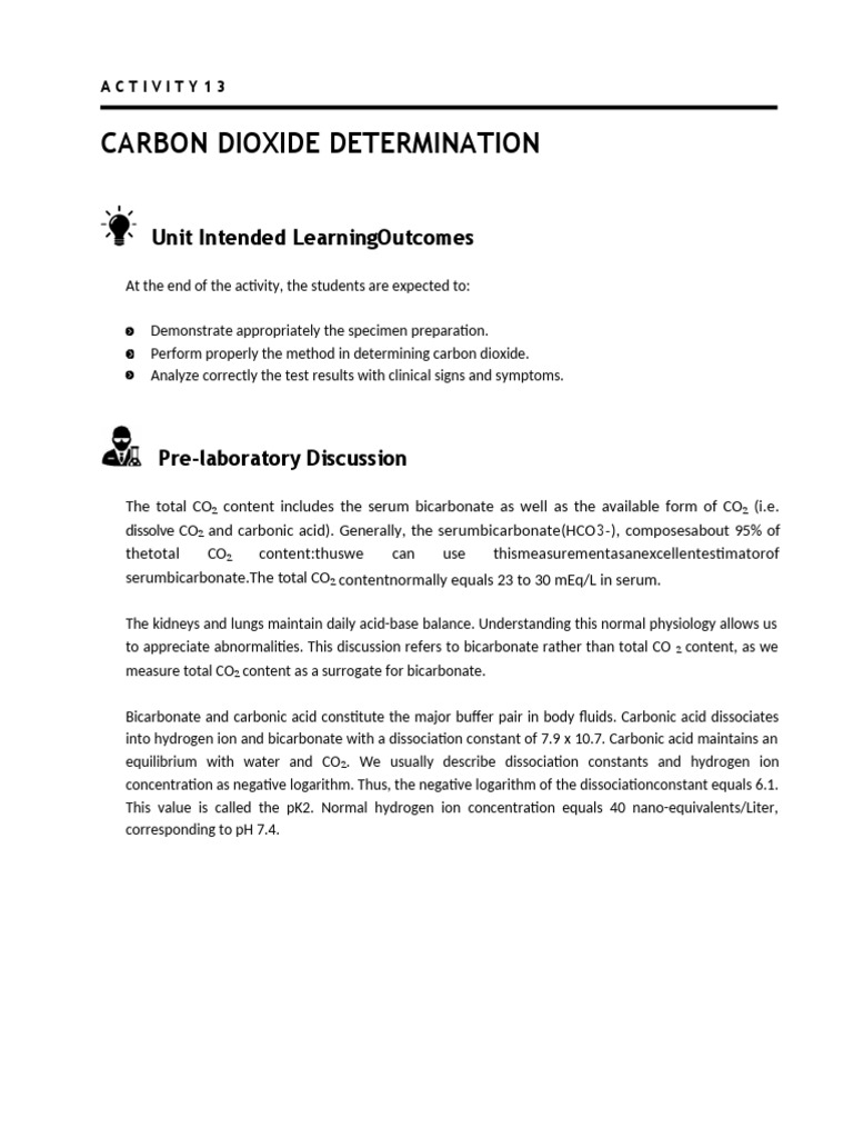 Worksheet in Carbon Dioxide Determination | PDF | Bicarbonate | Carbon ...