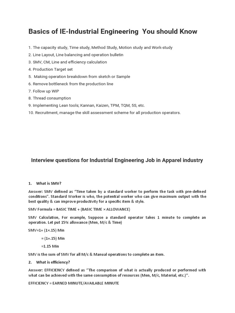 Basics of IE Industrial Engineering You | Download Free PDF | Knitting ...