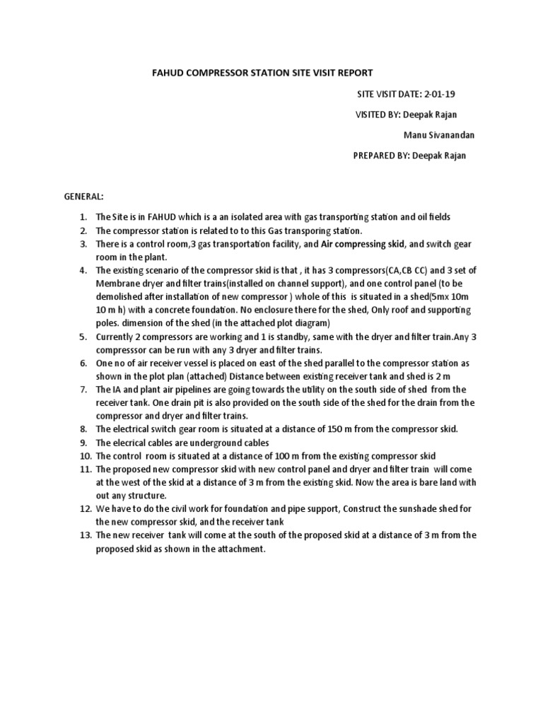 Fahud Compressor Station Site Visit Report | PDF | Sustainable ...