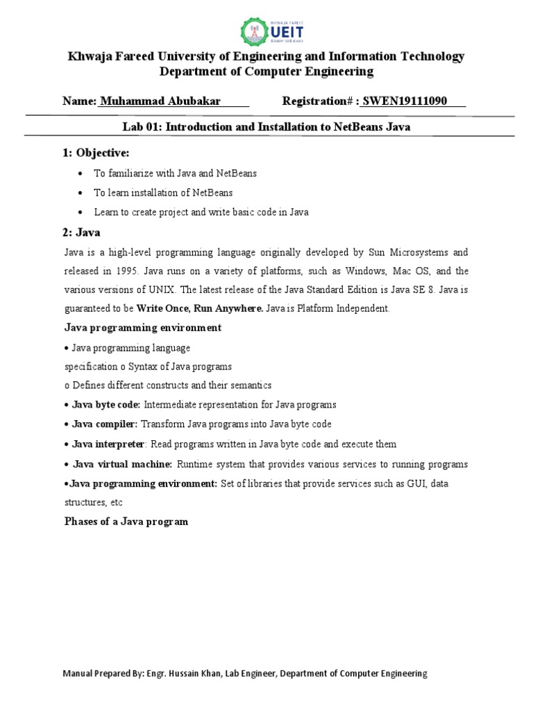 Lab 1 Introduction and Intallation of Netbeans Java | PDF | Net Beans | Applications & Software