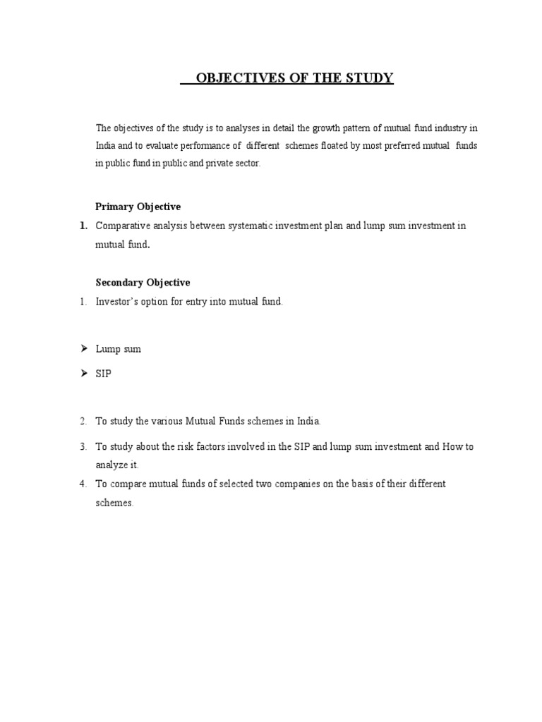 Objectives of Mutual Fund Study in India | PDF