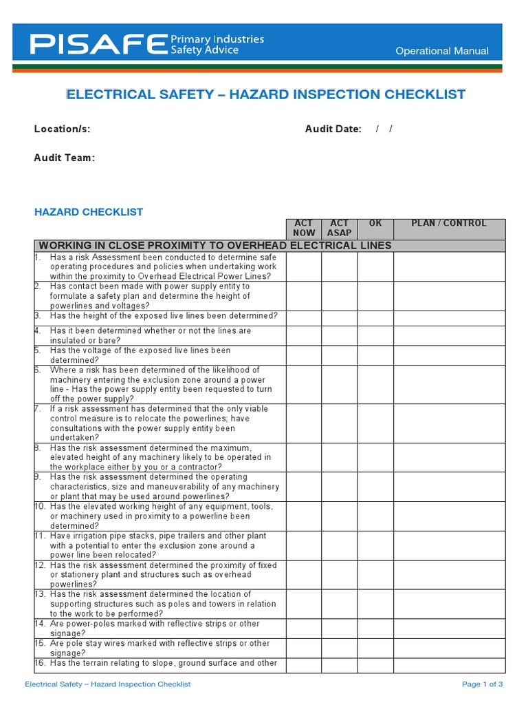 Electrical Hazards Checklist | Download Free PDF | Safety | Electricity