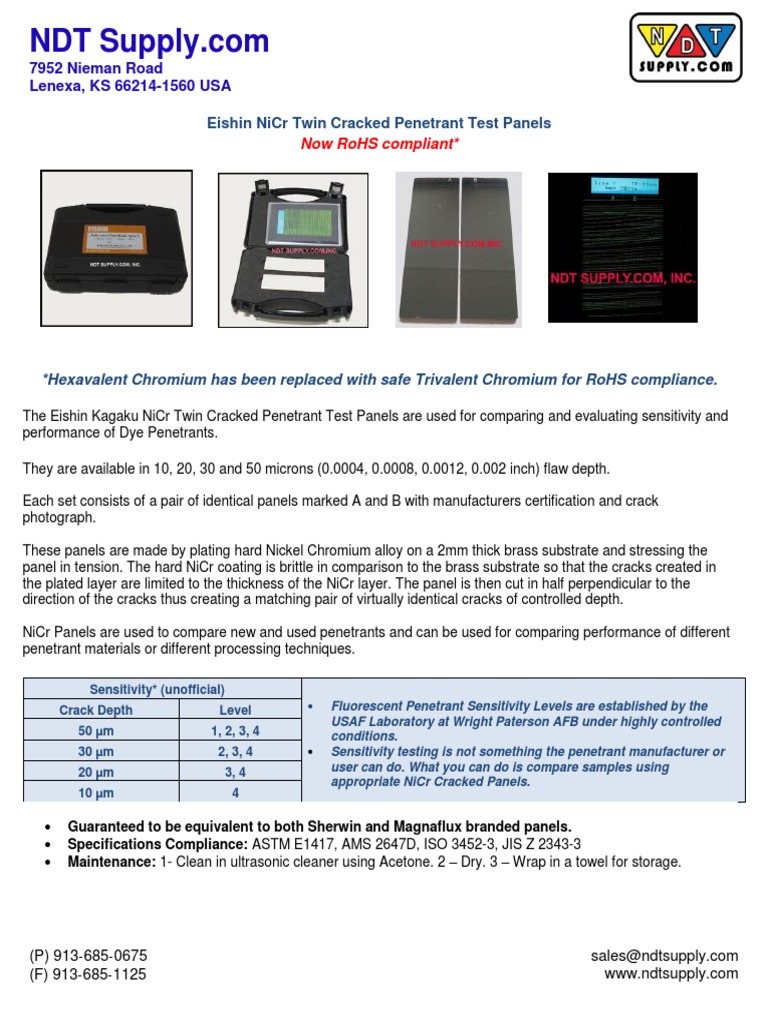 Eichin NiCr Twin Cracked Penetrant Test Panels