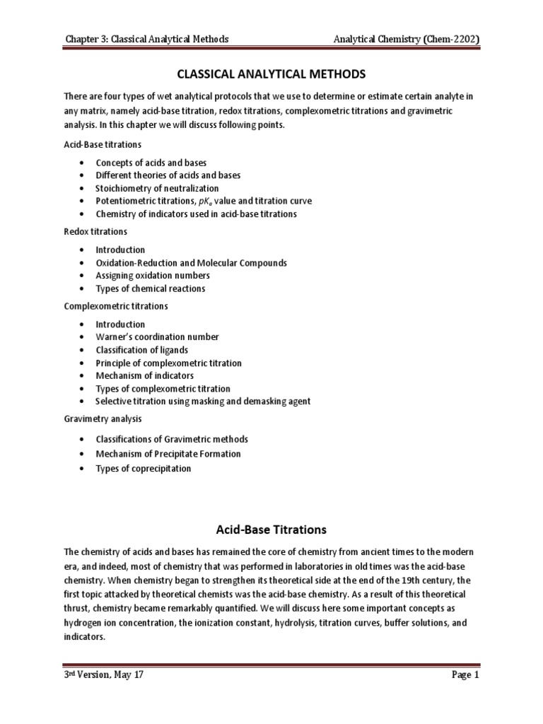 Classical Analytical Methods Overview | PDF | Redox | Acid