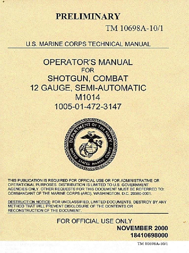 TM 10698A-10 .1 M1014 Combat Shotgun Semi-Automatic | PDF