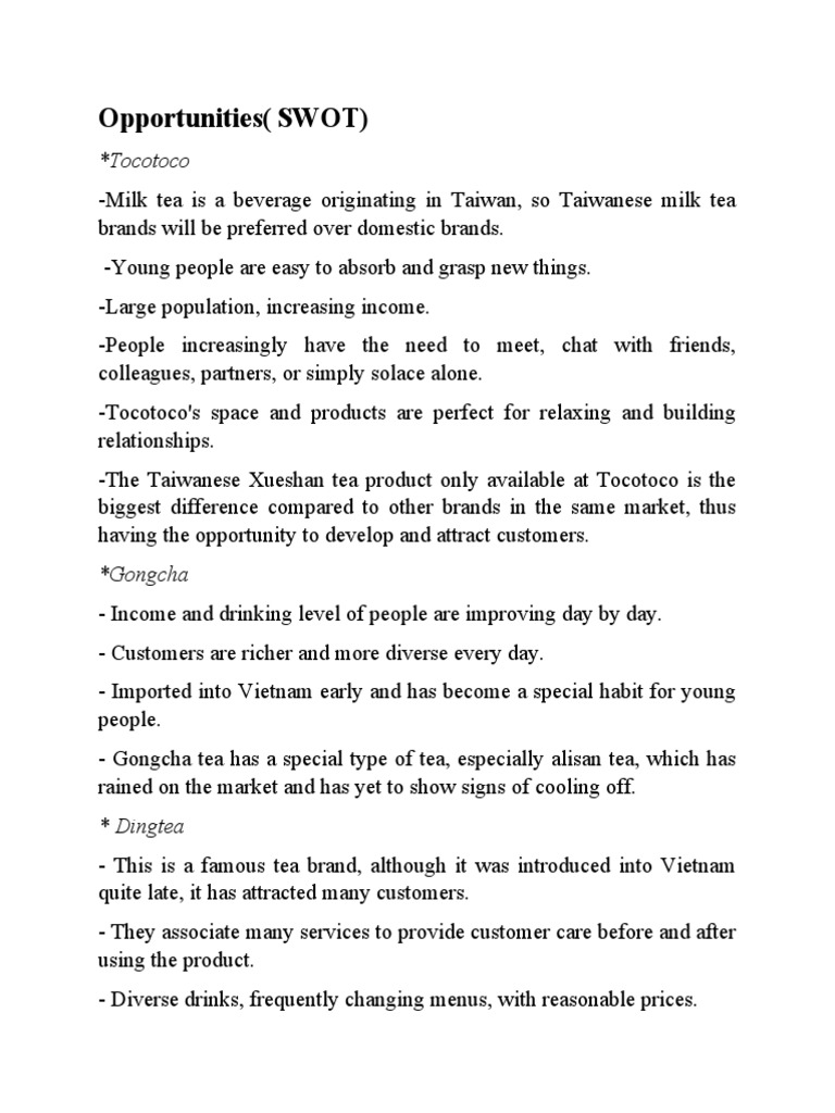 SWOT analysis of milk tea brands in Vietnam under 40 characters | PDF