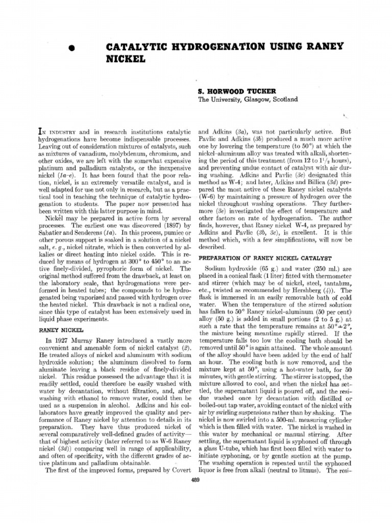 Catalytic Hydrogenation by Using Raney Nickel | PDF | Hydrogenation ...