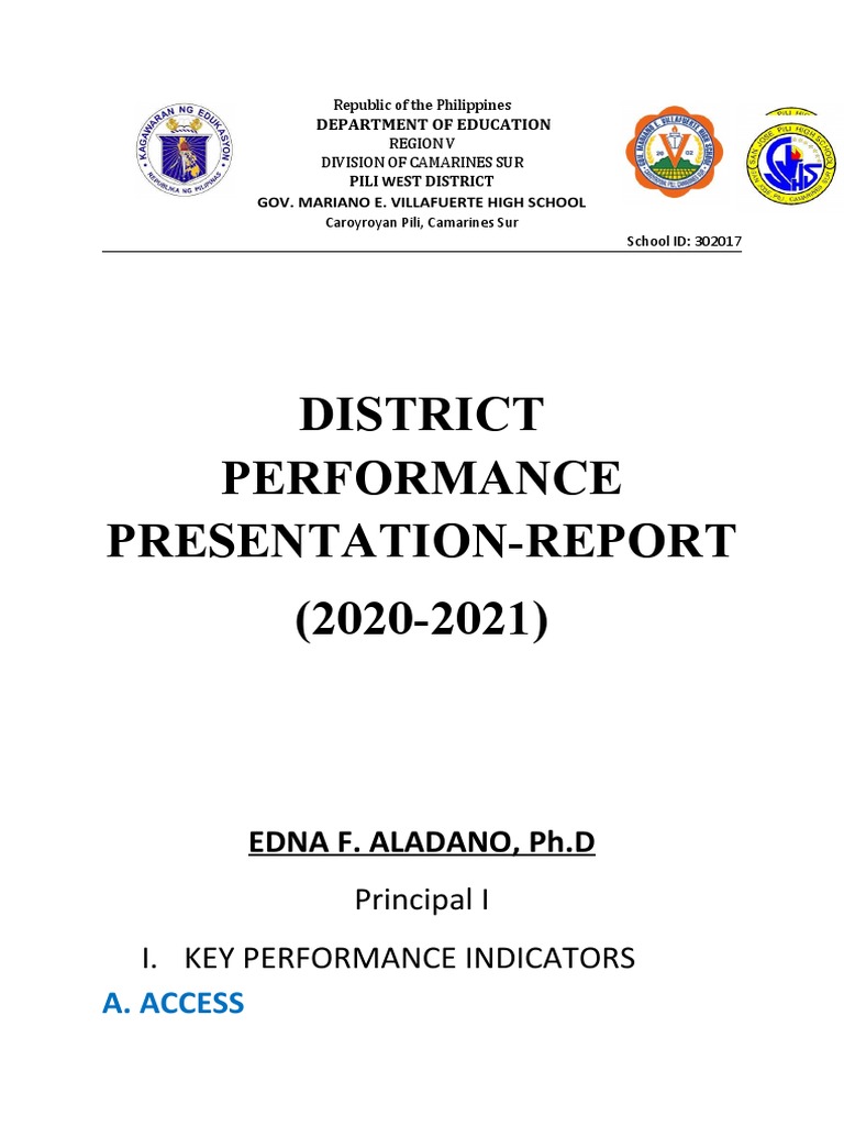 District Performance Presentation-Report (2020-2021) : Principal I I ...