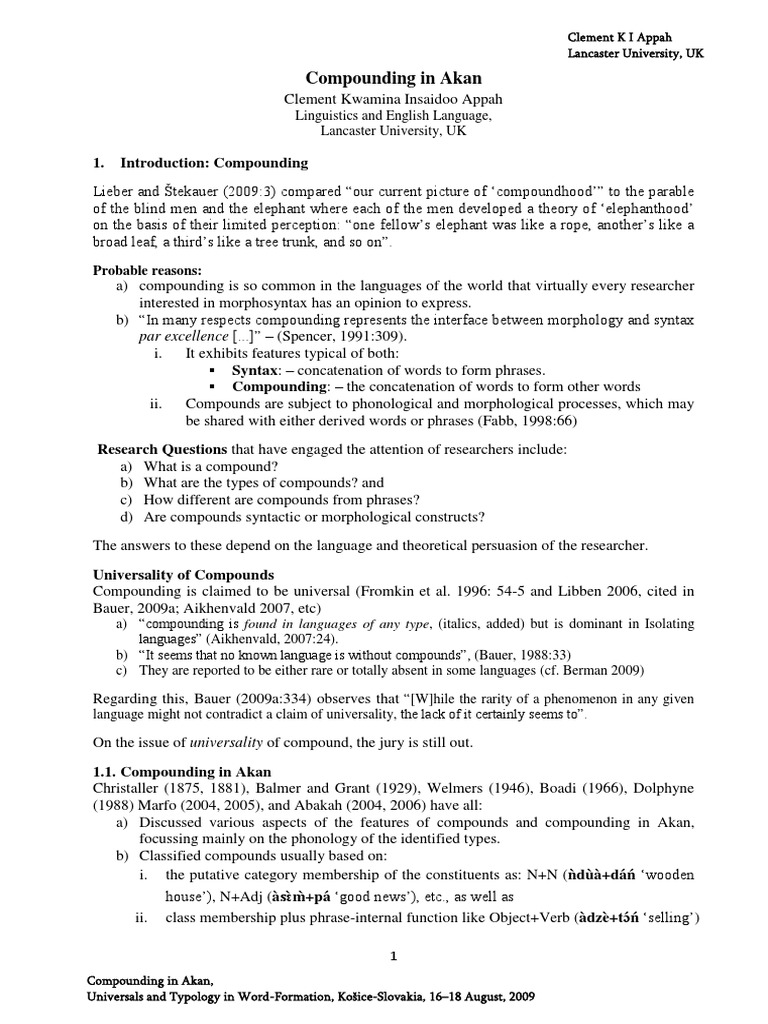 Compounding in Akan | PDF | Morphology (Linguistics) | Tone (Linguistics)