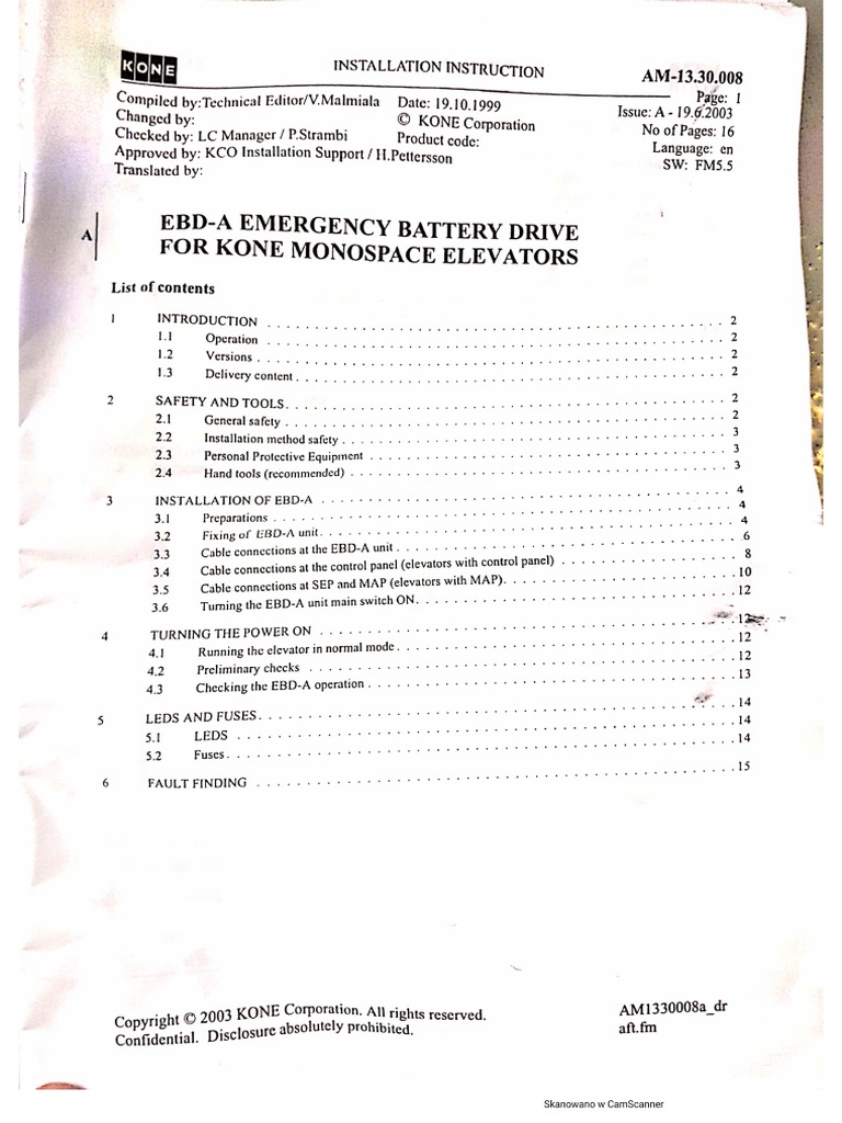 KONE EBD Emergency Battery Drive | PDF