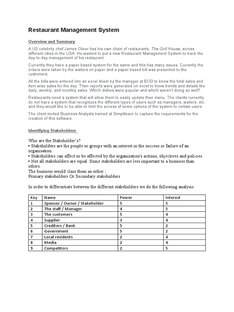 Restaurant Management System: Overview and Summary | PDF