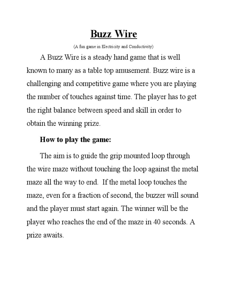 Buzz Wire Game Instructions and Rules | PDF