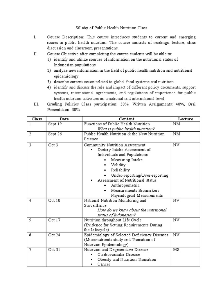 Public Health Nutrition Course Overview | PDF | Public Health ...