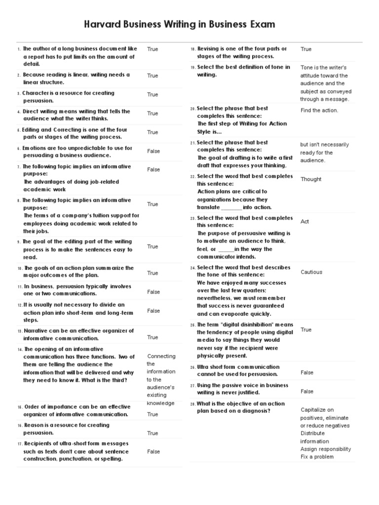 Harvard Business Writing in Business Exam | PDF | Persuasion ...