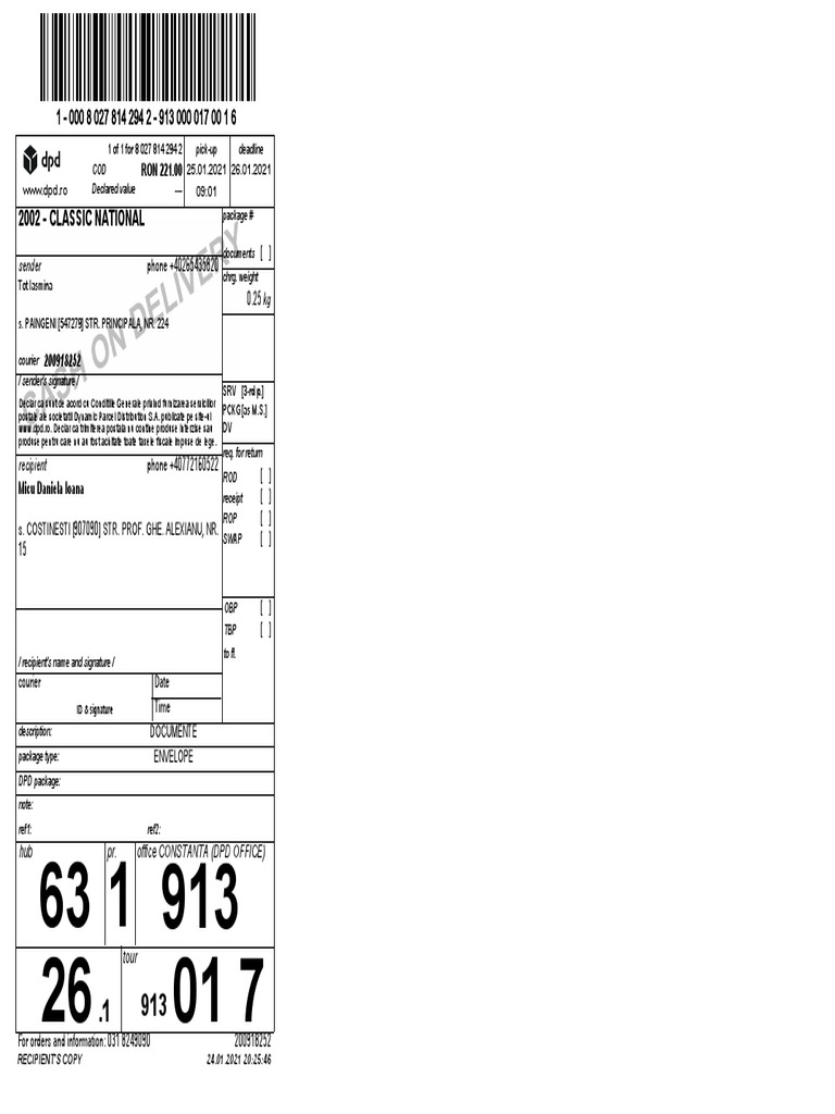 Awb Colete Online 24012021 DPD 80278142942 | PDF | Freight Transport ...