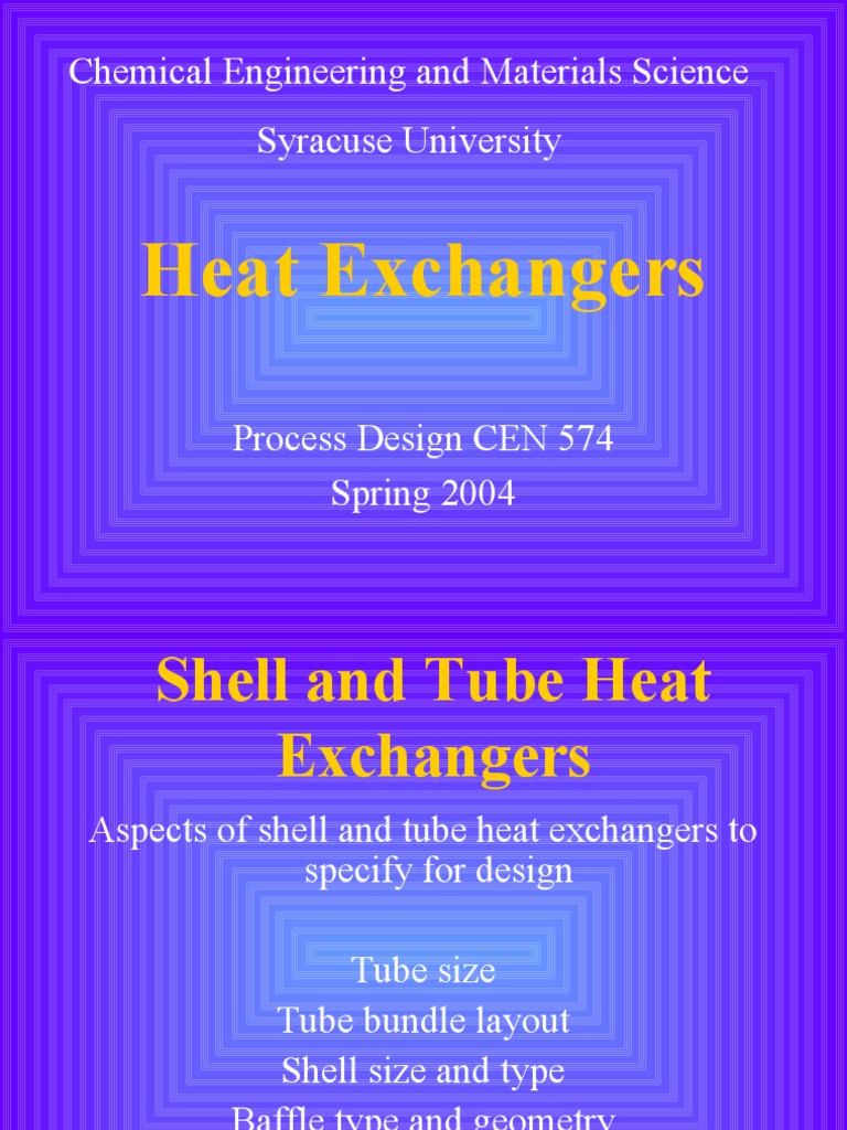 Heat Exchangers: Chemical Engineering and Materials Science Syracuse ...