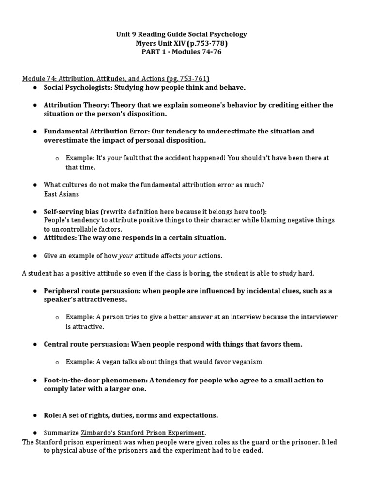 Unit 9 Part 1 Guided Reading Social Psychology | PDF | Conformity ...