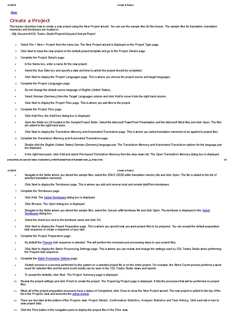Create A Project: ... /my Document/Sdl Trados Studio/Projects/Samples ...