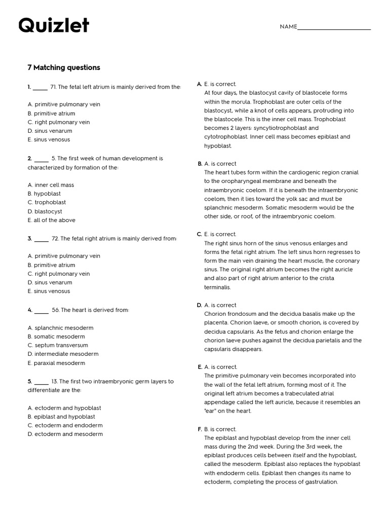 Test - Embryology Practice Questions With Answers - Quizlet | PDF ...