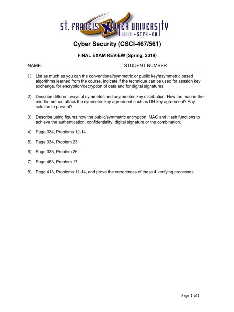 Cyber Security (CSCI-467/561) : NAME: - STUDENT NUMBER - 1) | PDF