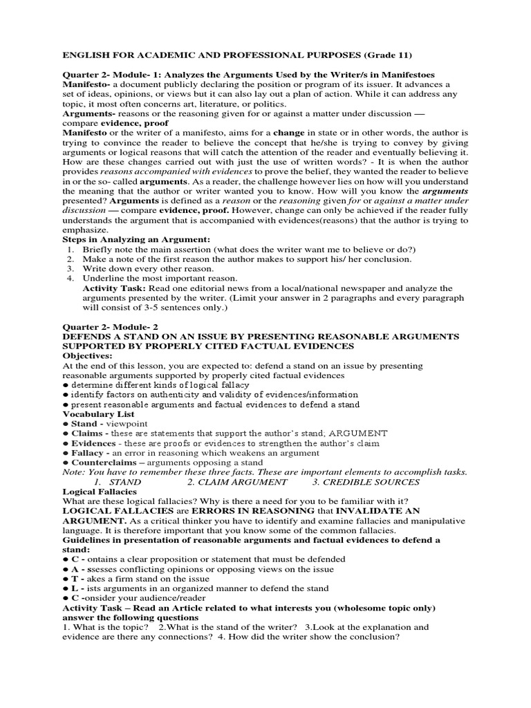 English For Academic and Professional Purposes Grade 11 | PDF | Survey ...