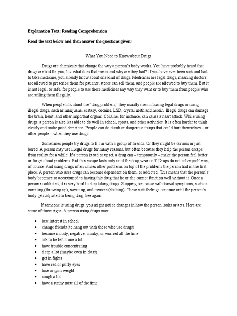 Explanation Text: Reading Comprehension Read The Text Below and Then ...