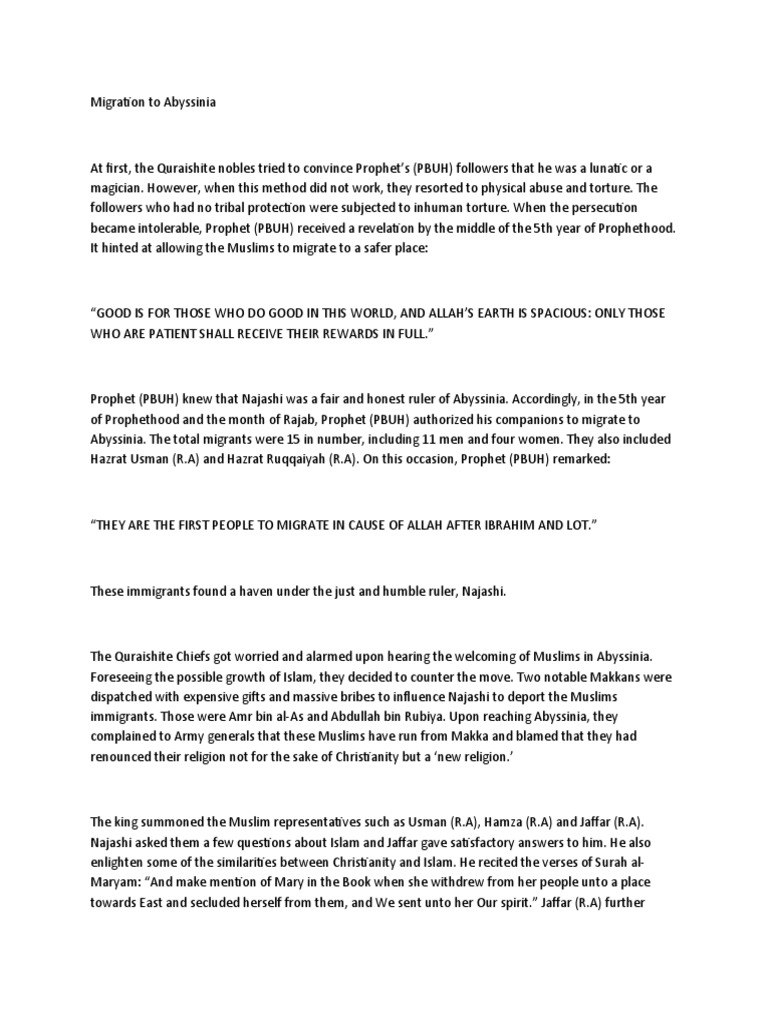 Migration To Abyssinia-1 | PDF | Muhammad | Prophets And Messengers In ...