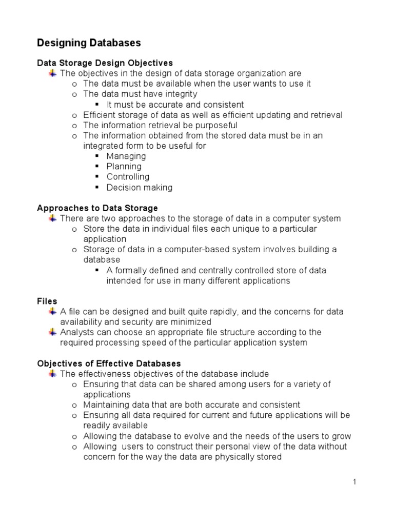 Designing Databases: Data Storage Design Objectives | PDF | Databases ...