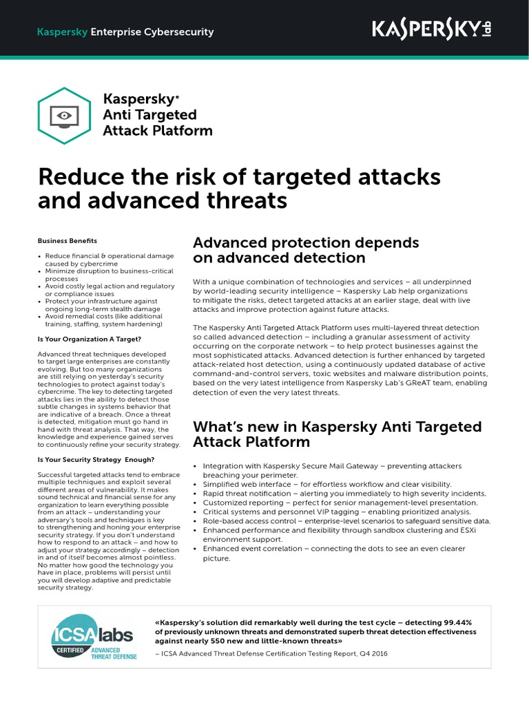 Kaspersky Anti Targeted Attack Datasheet | Download Free PDF | Computer Security | Security