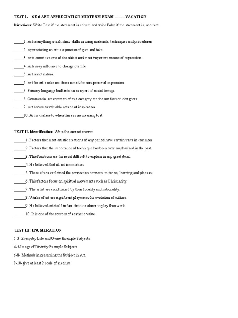 Art Appreciation Midterm Exam Guide | PDF