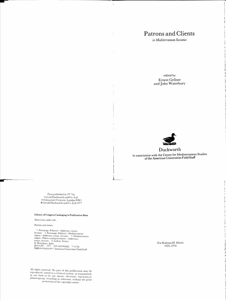 Silverman, Sydel, "Patronage As Myth", Pp. 7-19 | PDF