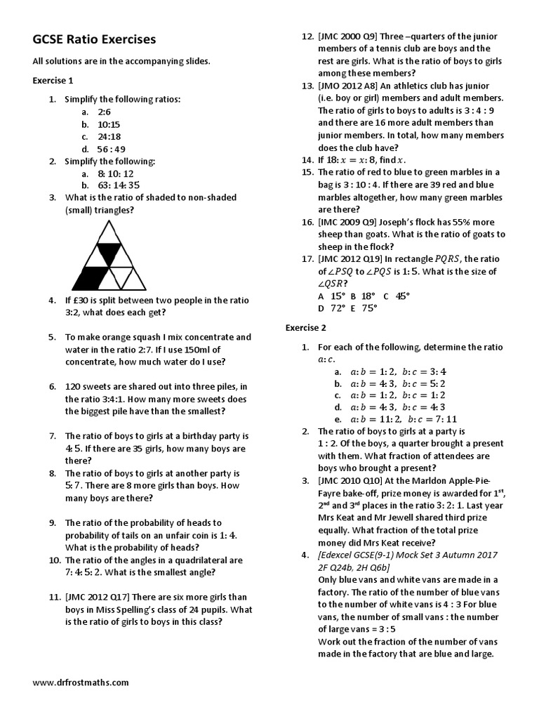 GCSE Ratio Exercises: Exercise 1 | PDF | Ratio | Elementary Mathematics