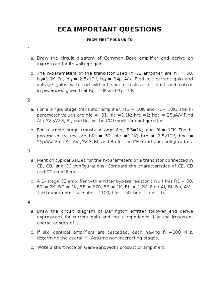 Eca Important Questions | PDF | Amplifier | Electronic Circuits