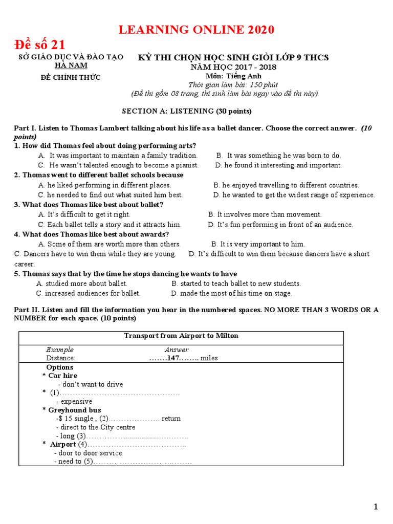 (SỐ 21-25) DE THI HSG ANH 9 CAP TINH +FILE NGHE+ DAP AN | PDF | Intelligence Quotient | Volcano