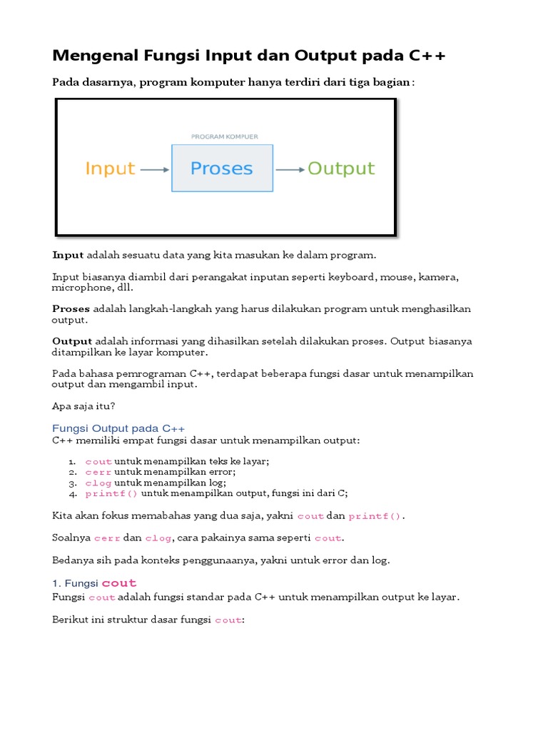 Mengenal Fungsi Input Dan Output Pada C++ | PDF Mengenal Fungsi Input Dan Output Pada C++ | PDF