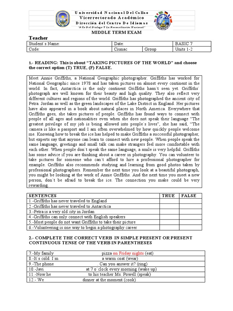 Middle Term Exam: English Basics 7 | PDF | Linguistic Morphology ...