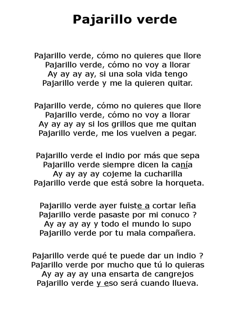 Pajarillo verde canción tradicional | PDF