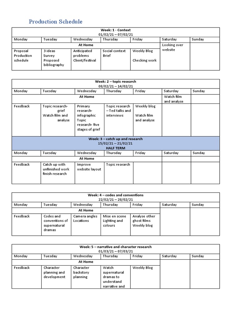 Film Production Schedule Overview | PDF