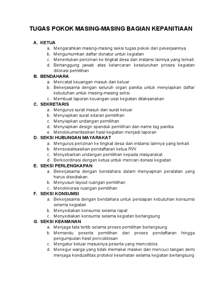 Tugas Pokok Masing Masing Seksi | PDF