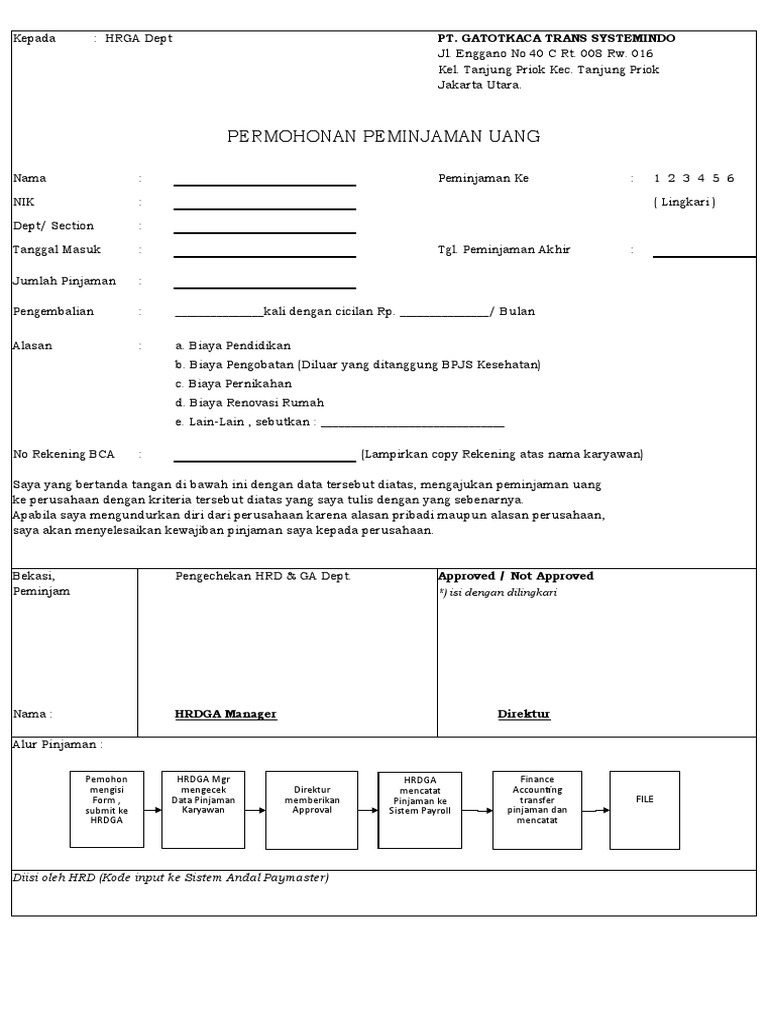 Form Pinjaman Uang | PDF