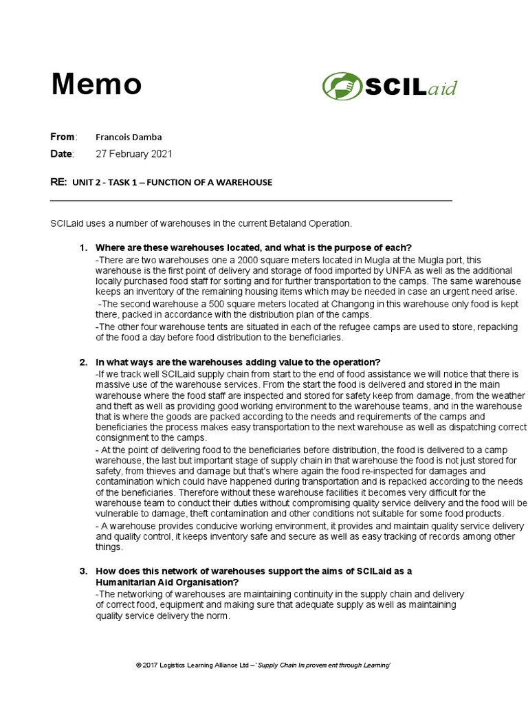 CHL Unit 2 Task 1 Answer | PDF | Warehouse | Inventory