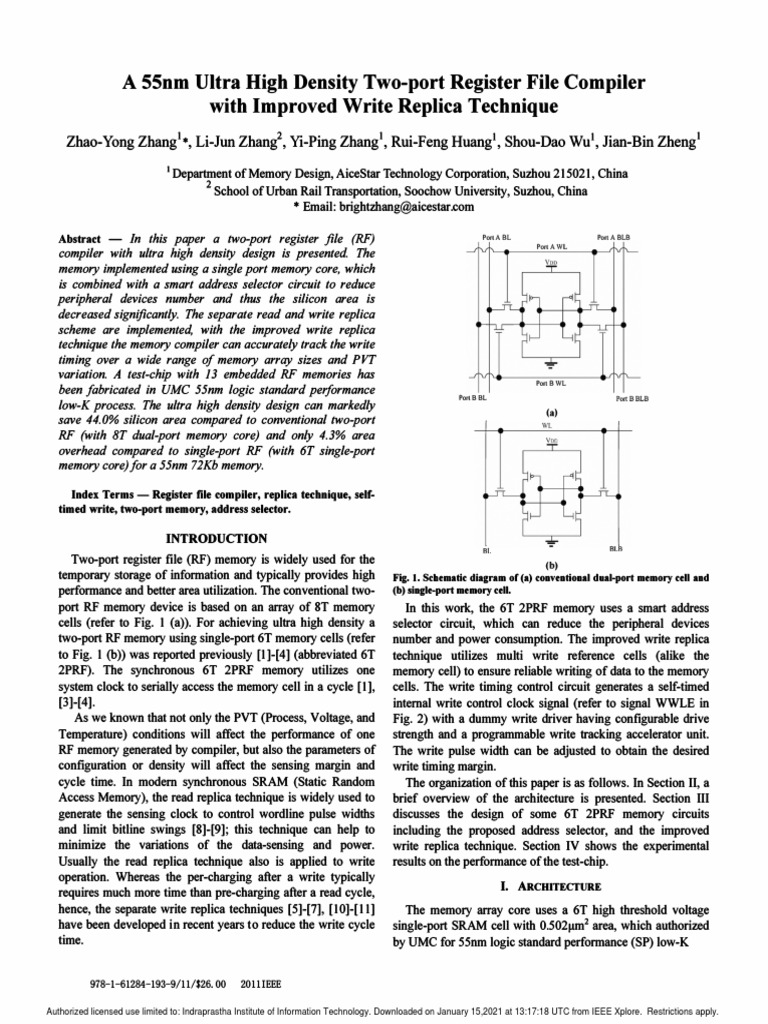 A 55nm Ultra High Density Two-Port Register File Compiler With Improved ...