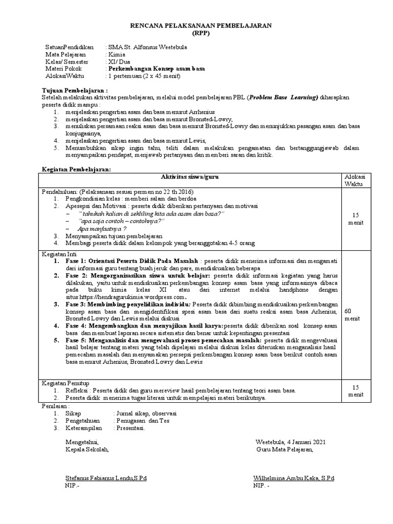 RPP 1 Teori Asam Basa | PDF | Karier & Perkembangan