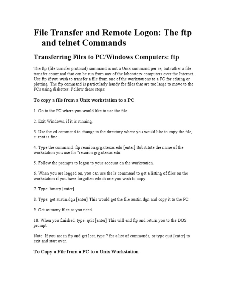 FTP and Telnet Commands Guide | PDF | File Transfer Protocol | Login