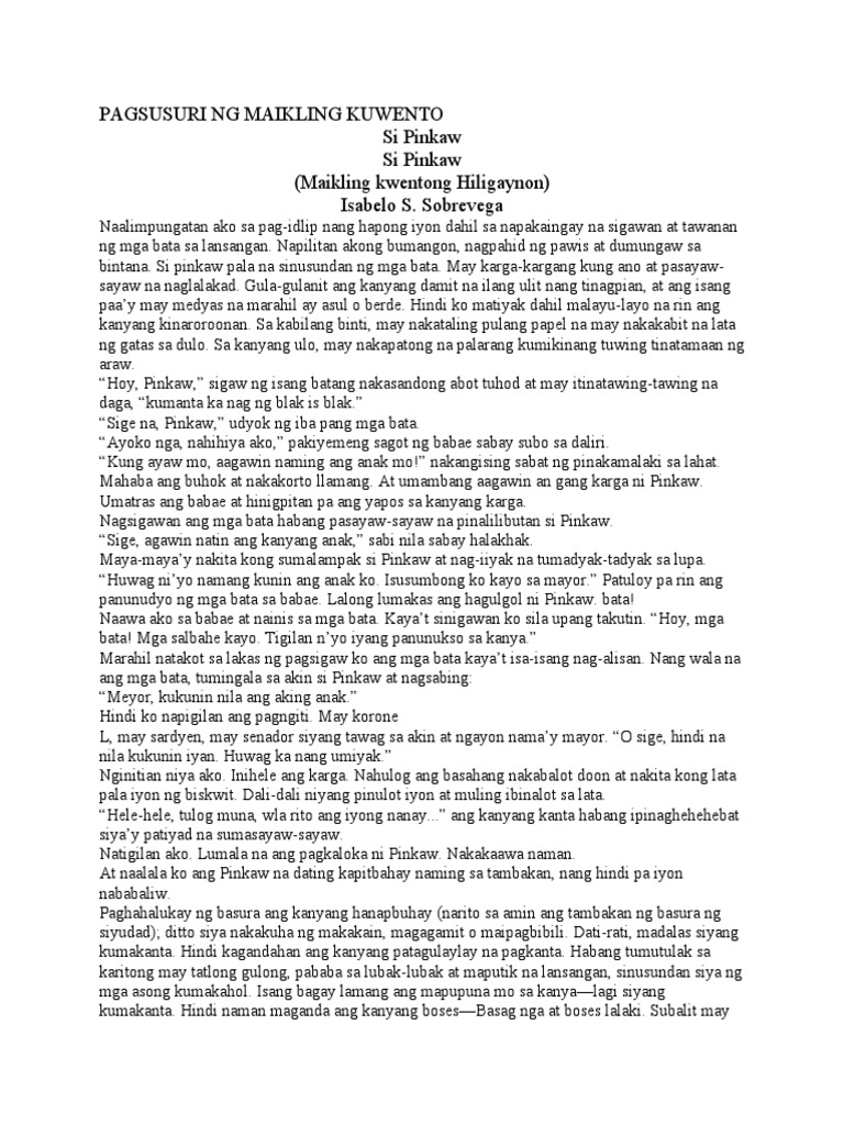 Pagsusuri NG Maikling Kuwento Si Pingkaw | PDF