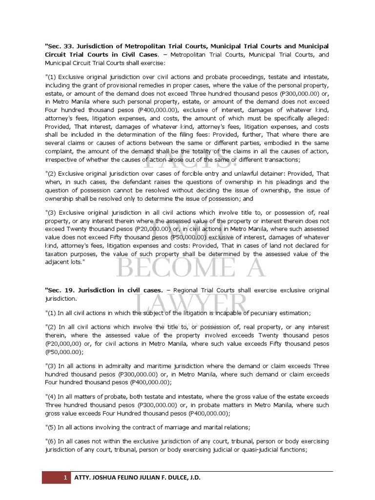 Jurisdiction of MTC, RTC | PDF | Public Law | Justice