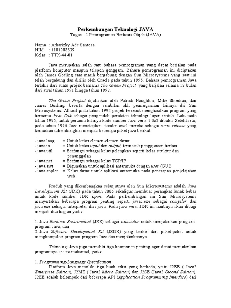 Tugas2 - Pbo - Atharizky Ade Santosa - 1101208339 - Perkembangan Java | PDF