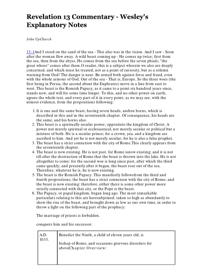 Revelation 13 Commentary - Wesley's Explanatory Notes | PDF | The Beast ...